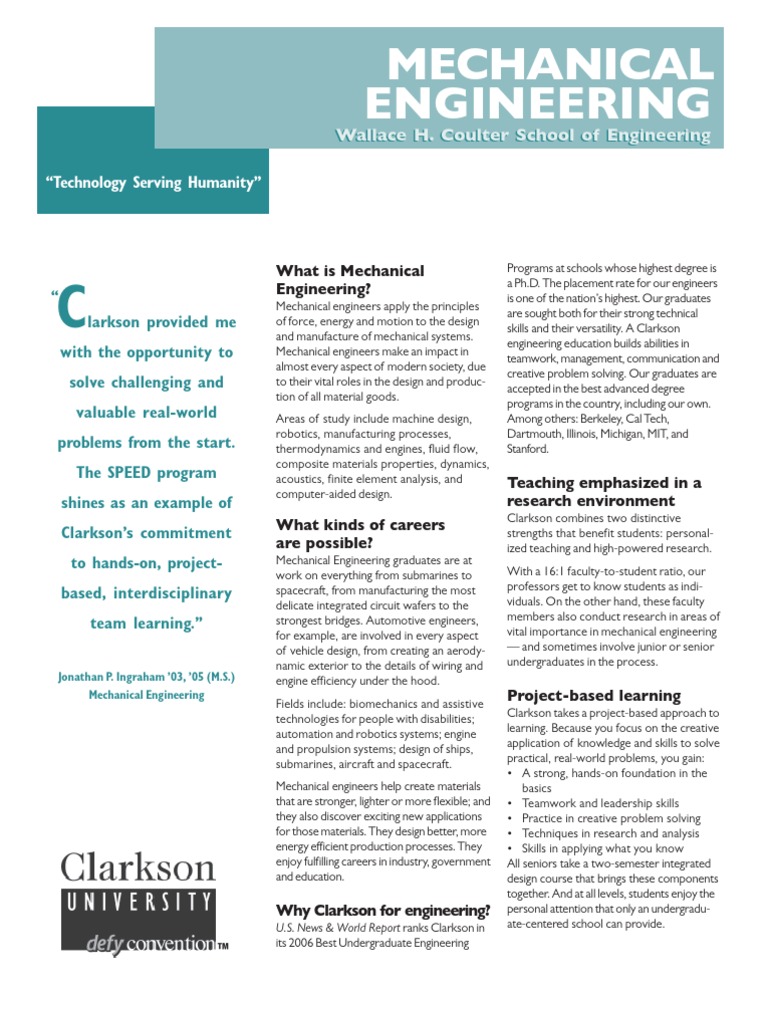 Clarkson's Mechanical Engineering Program Emphasizes Hands-On Learning ...