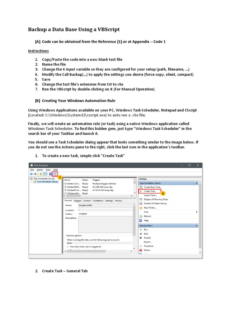 Backup A Data Base Using A Vbscript Automated Pdf Computer File Computer Architecture