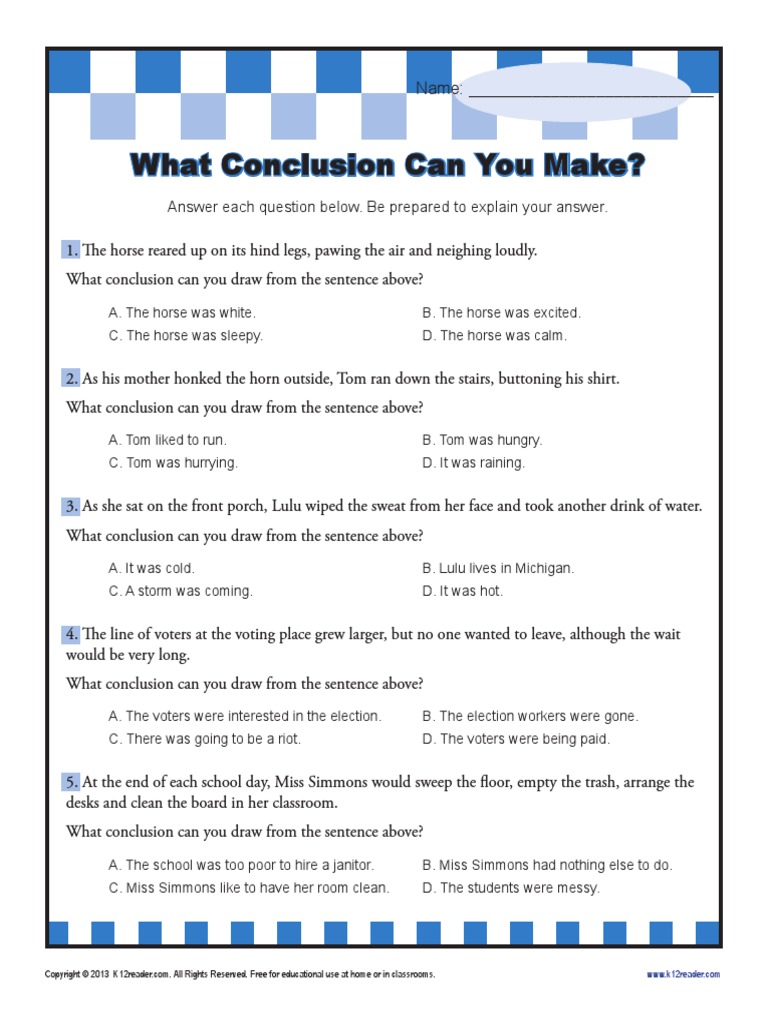 What Conclusion Can You Make?: Answer Each Question Below. Be Prepared ...