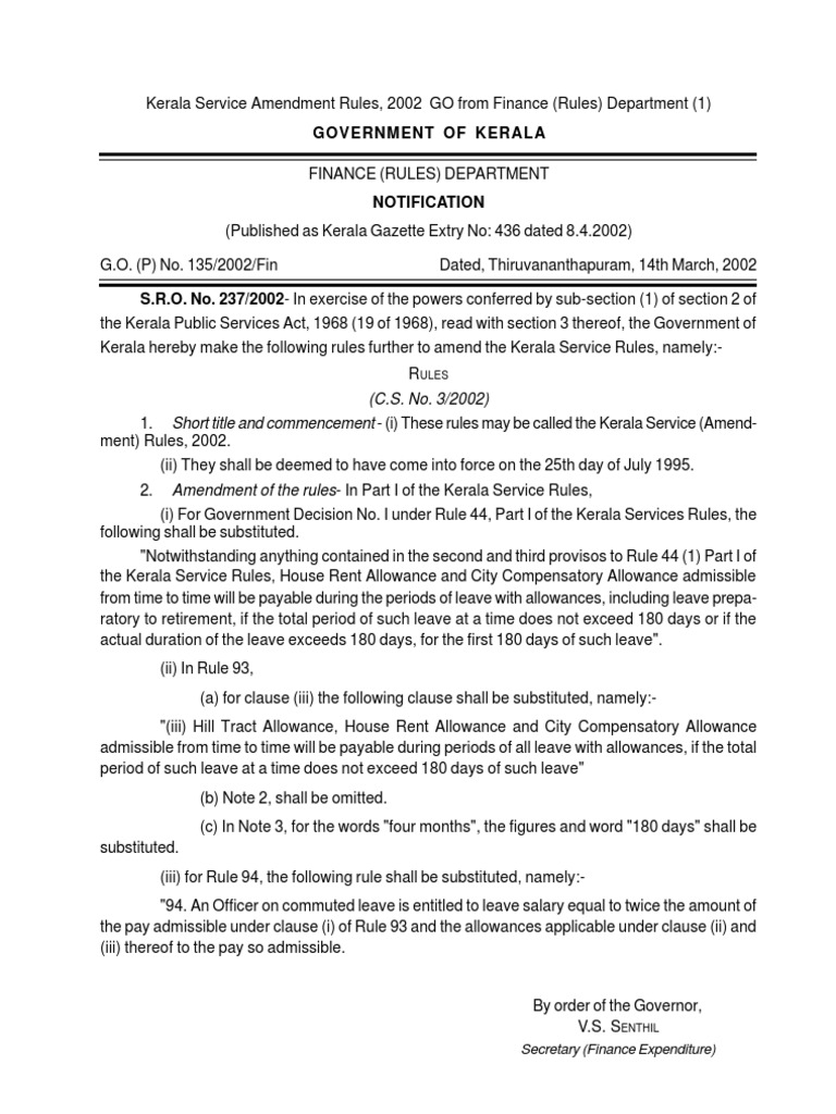 GO Amendment To KSR HRA To Be Available During Leave | PDF ...