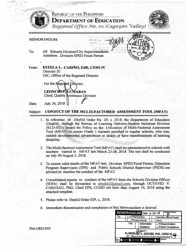 2018-07-27 Conduct of The Multi-Factored Assessment Tool (Mfat) | PDF ...