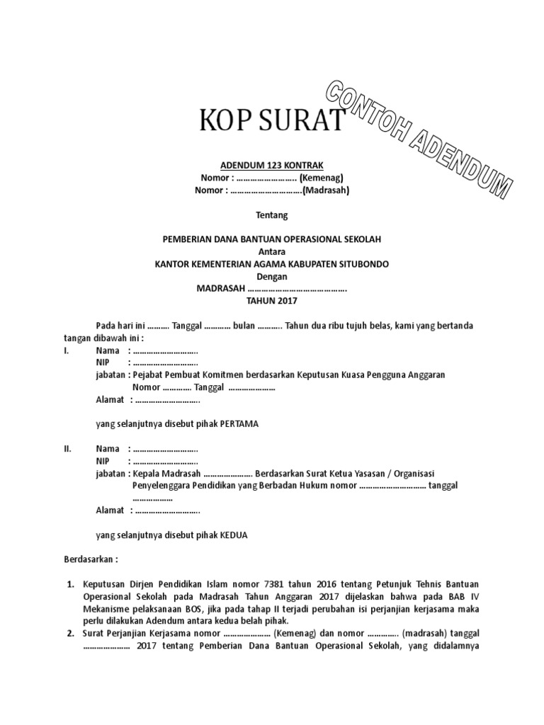 Adendum Kontrak Contoh | PDF