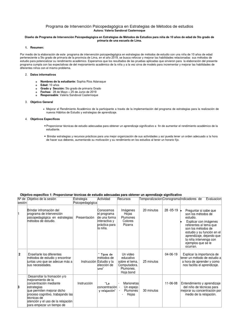 Programa de Intervención Psicopedagógica en Estrategias de | PDF ...
