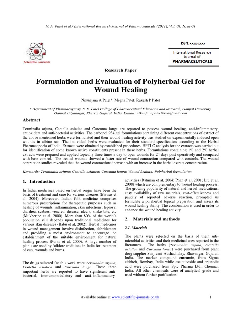 03 Formulation Ealuation of Polyherbal Gel of or Wound Healing PDF ...