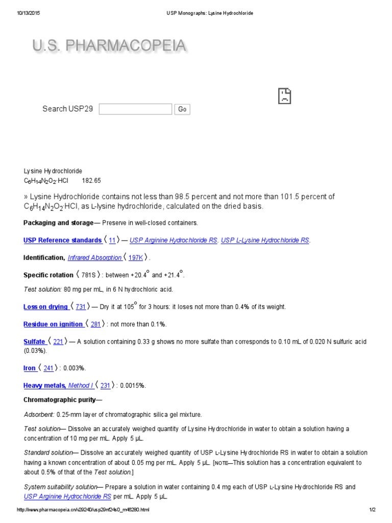 USP Monographs Lysine Hydrochloride | PDF | Hydrochloric Acid | Lysine
