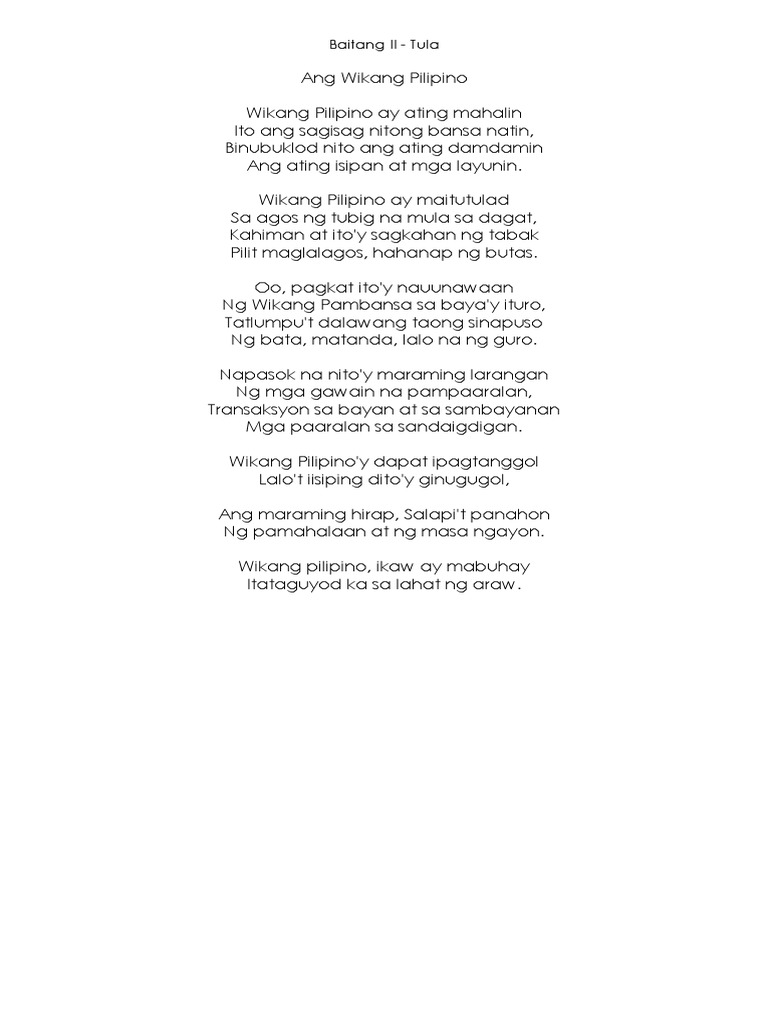 Mga Tula Tungkol Sa Buwan NG Wika | PDF