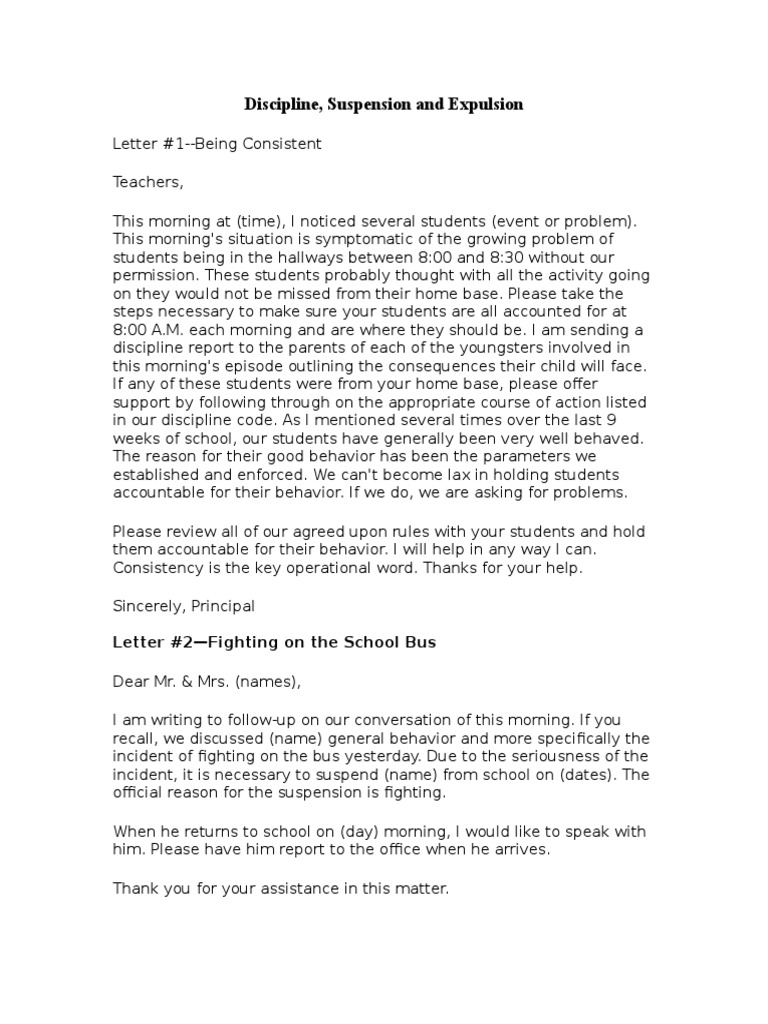 School Suspension Letter