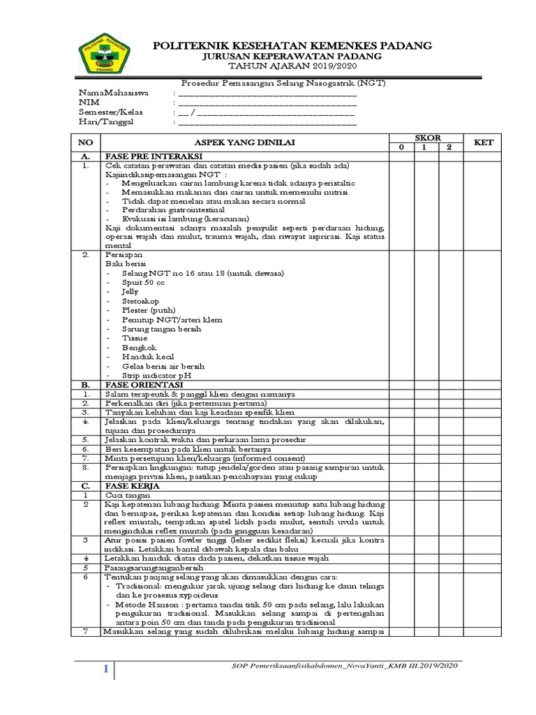 Prosedur Pemasangan NGT 2019 | PDF