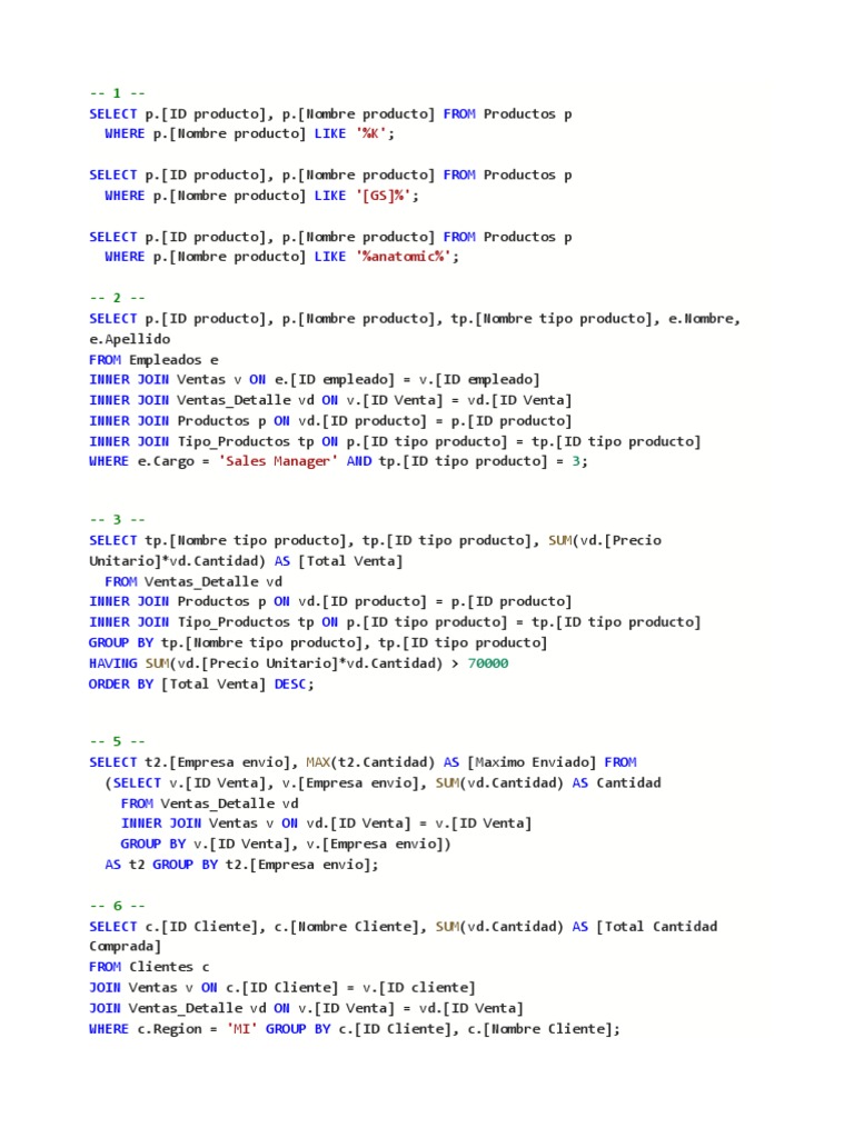 Ejercicios Sentencias SQL | PDF