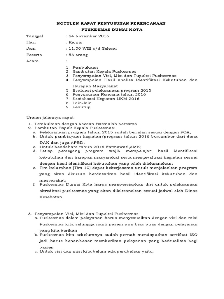Notulen Rapat Perencanaan | PDF