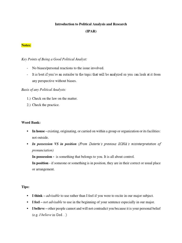 Political Analysis Guidelines and Tips | PDF | Psychological Concepts ...
