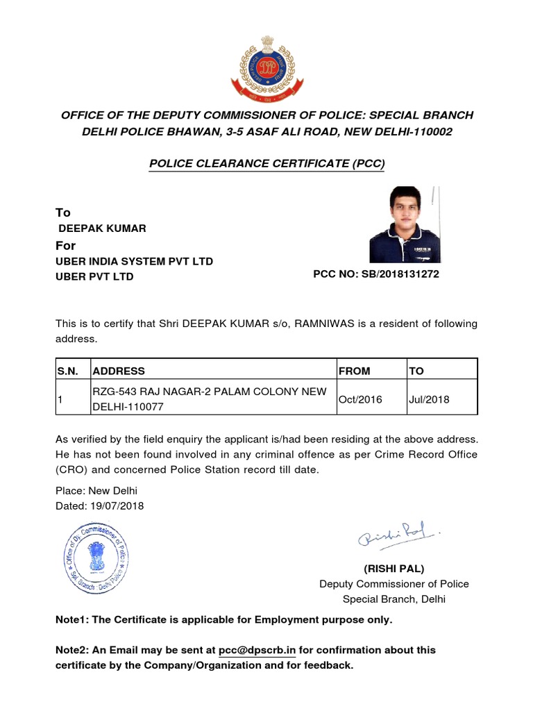 Get Delhi Police Clearance Certificate for Employment | PDF