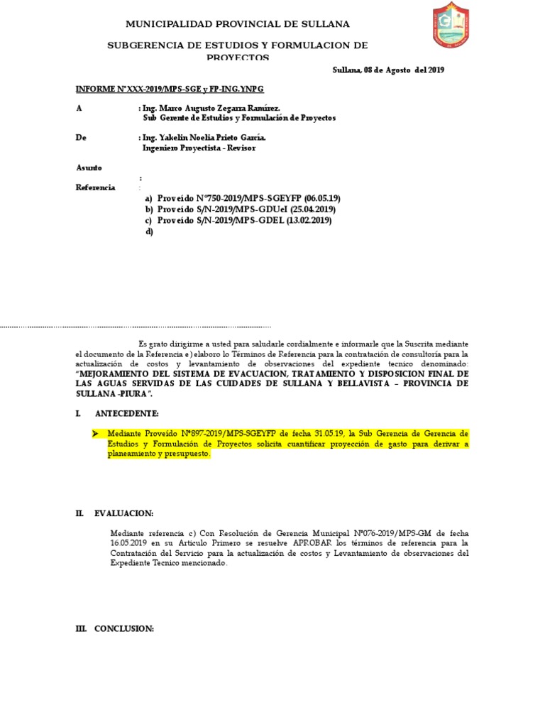 Informe TDR Agua Publiales | PDF