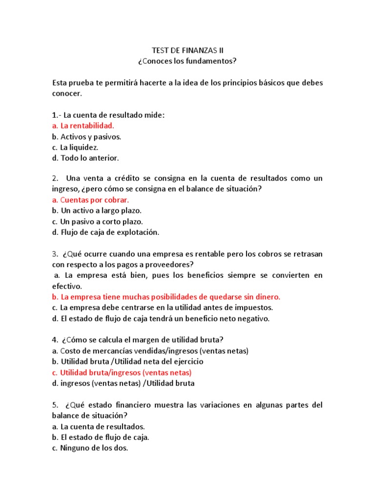 Test de Finanzas | PDF | Negocios | Finanzas y dinero