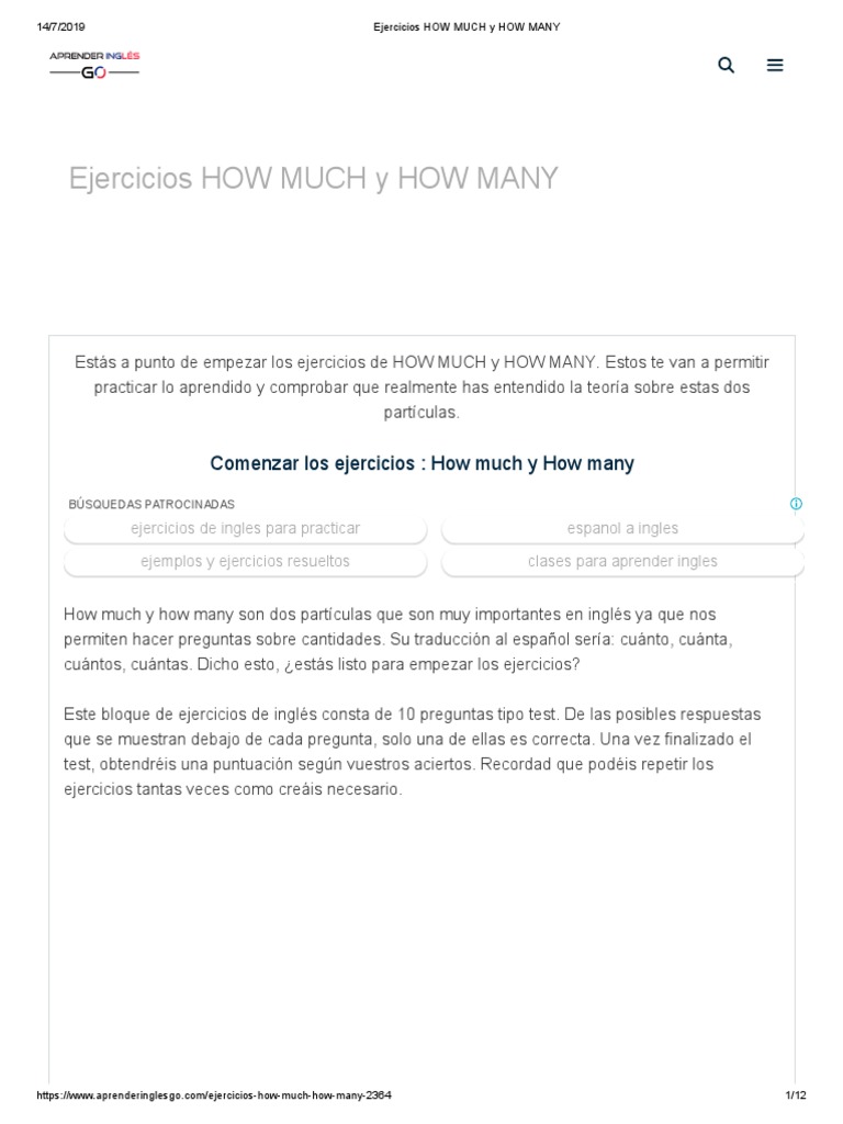 Ejercicios How Much y How Many | PDF | Lingüística | Idiomas