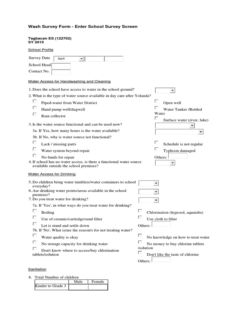 Wash Survey Form - Enter School Survey Screen | PDF | Hand Washing ...
