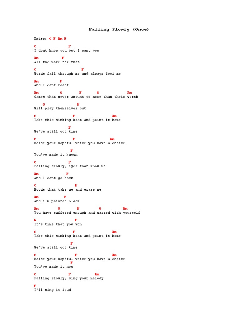 "Falling Slowly Lyrics & Chords" | PDF | Poetry