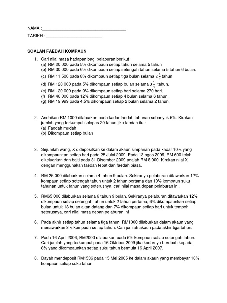 Soalan Faedah Kompaun | PDF