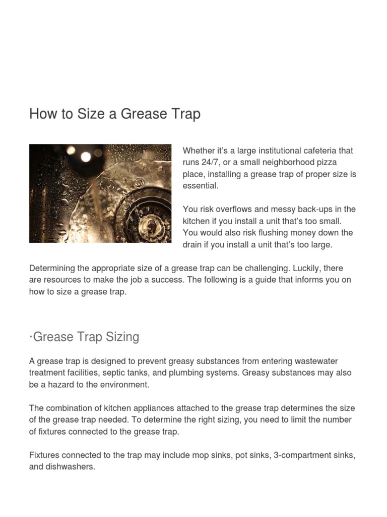 Grease Trap Sizing How To Find The Proper Dimensions | PDF | Plumbing ...