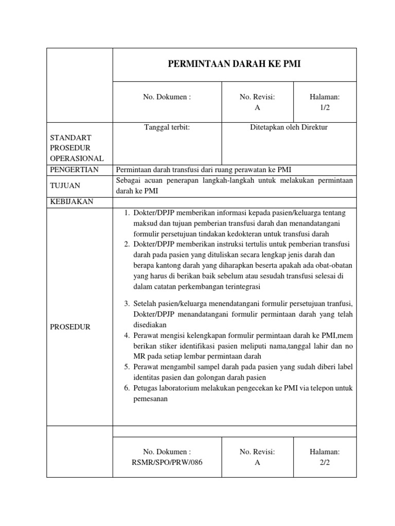 Spo Permintaan Darah Ke Pmi | PDF | Sains & Matematika