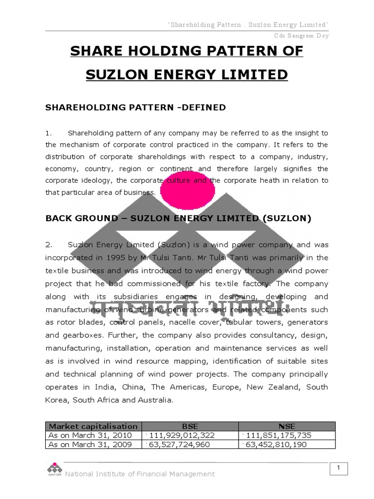 Share Holding Pattern - Suzlon | PDF | Nature | Bonds (Finance)