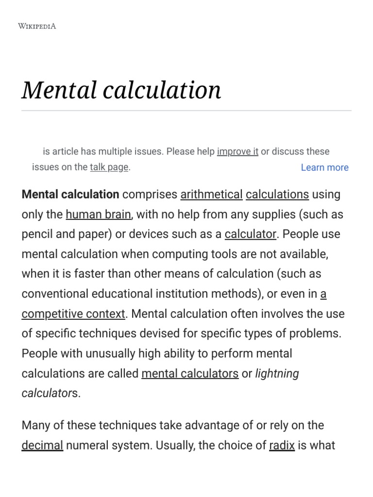 Mental Calculation Comprises Arithmetical Calculations Using | PDF ...