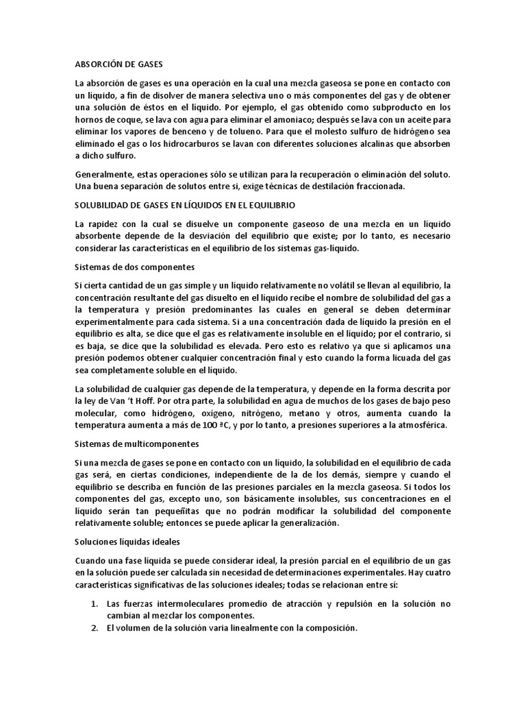 Absorción de Gases: Principios y Aplicaciones | PDF | Absorción ...