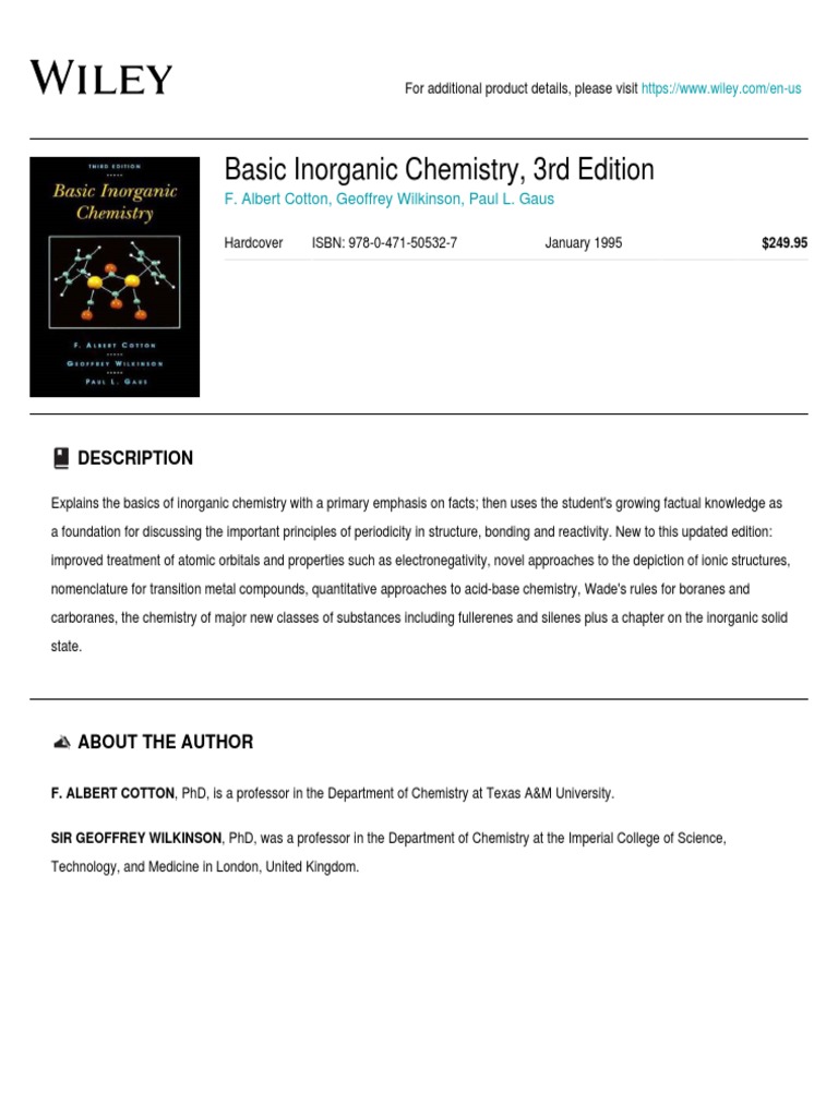 Wiley - Basic Inorganic Chemistry, 3rd Edition - 978!0!471-50532-7 ...