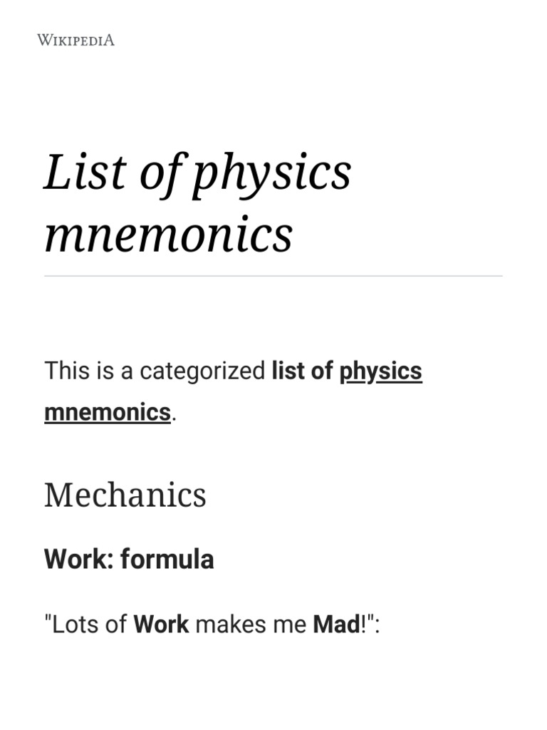 List of Physics Mnemonics | PDF | Physical Quantities | Force
