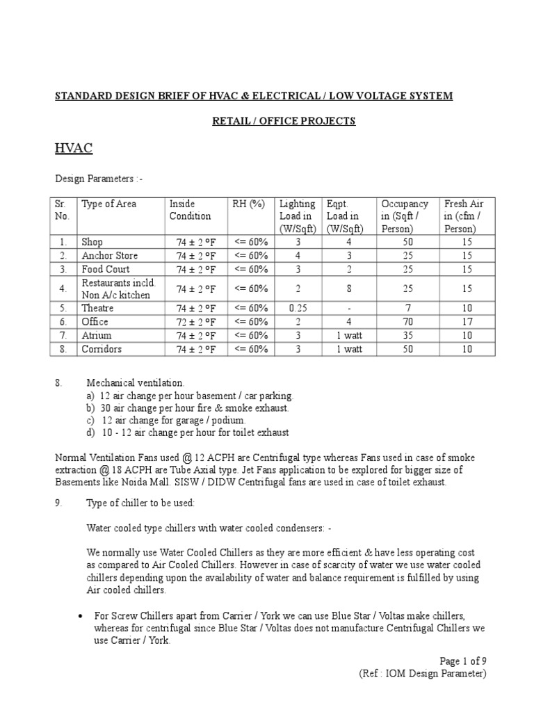 MEP Design Parameters | PDF | Elevator | Manufactured Goods