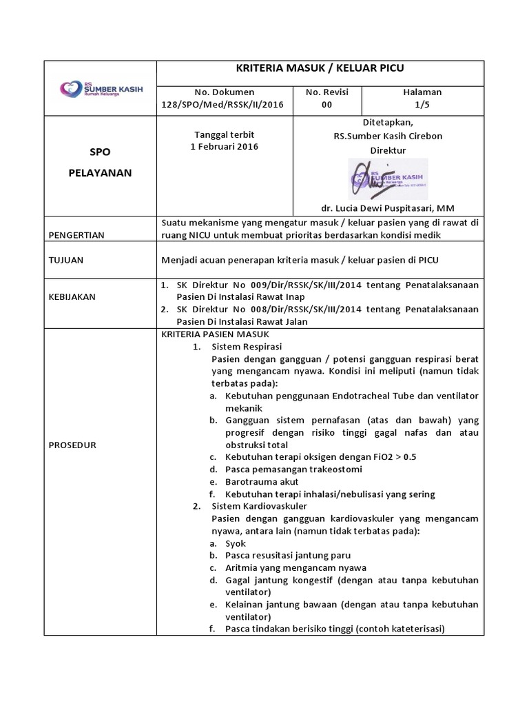Spo Kriteria Masuk-Keluar Picu | PDF