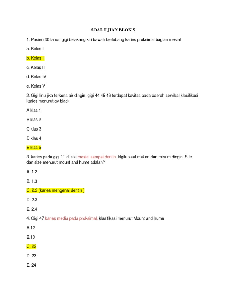Soal Ujian Blok 5: Karies dan Pulpitis | PDF