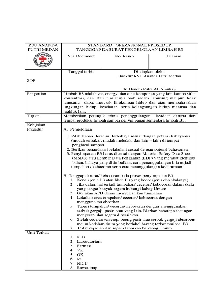 Sop Tanggap Darurat Penanganan Limbah B3 - Riset