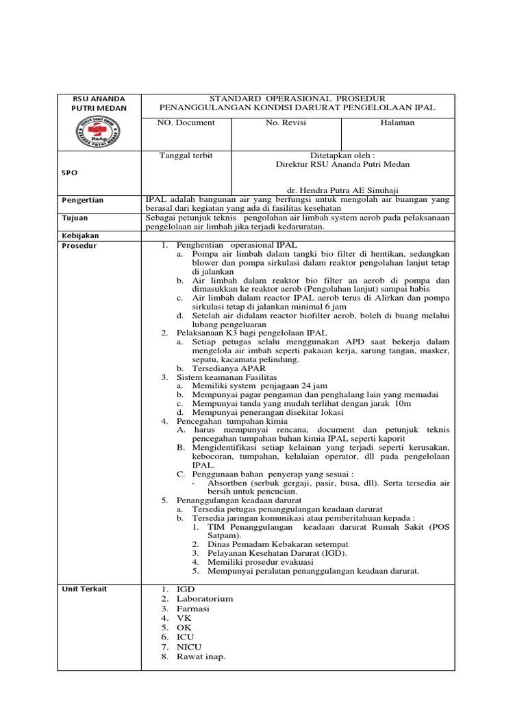 Sop Penanganan Kondisi Darurat Pengelolaan IPAL | PDF