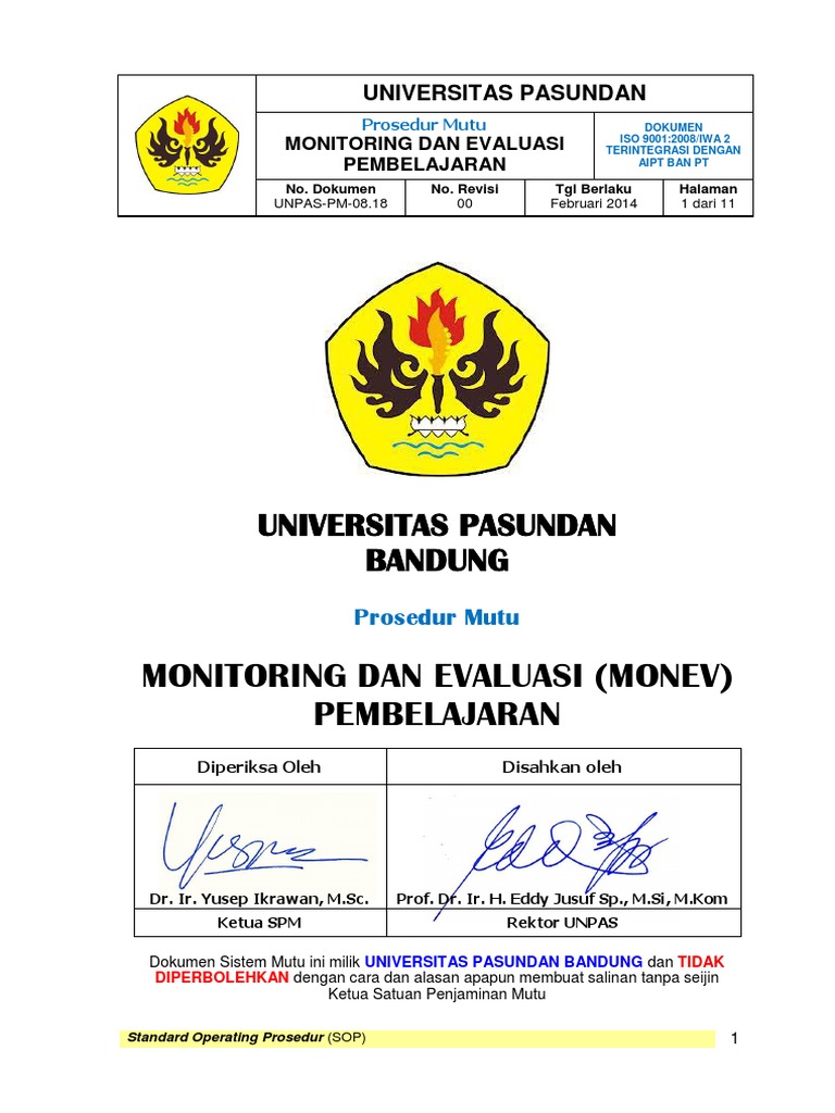 Monitoring Dan Evaluasi (Monev) Pembelajaran: Universitas Pasundan ...