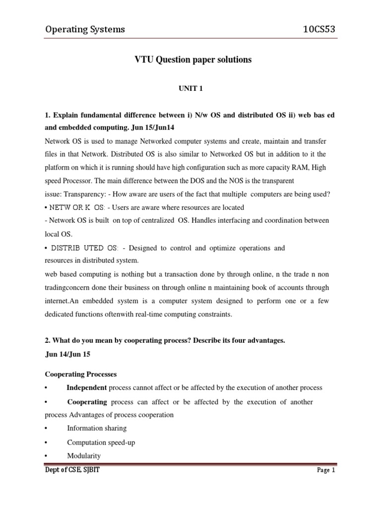 Cse V Operating Systems 10cs53 Solution Pdf Thread Computing Operating System 