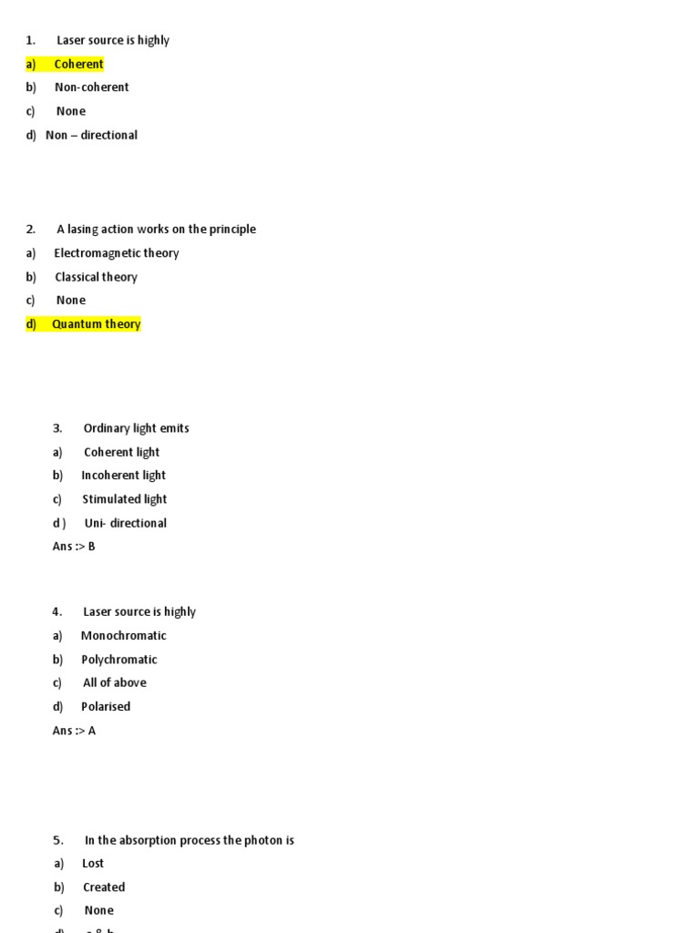 Laser Principles and Holography Quiz | PDF | Science & Mathematics