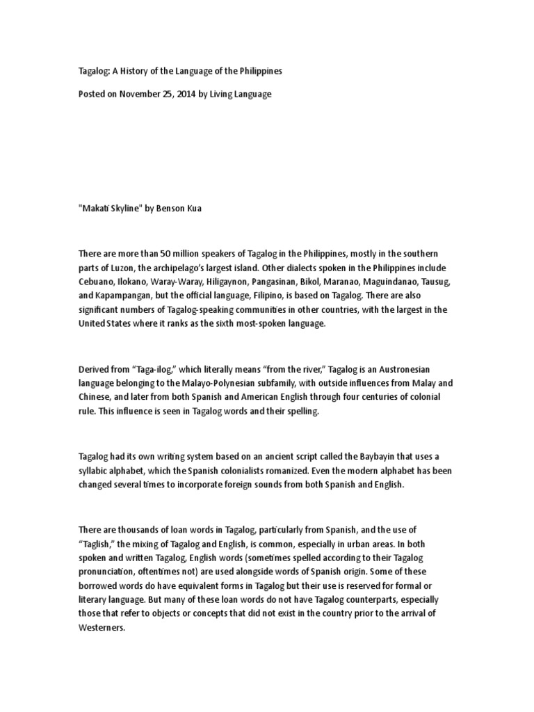 History of the Tagalog Language | PDF | Tagalog Language | Languages
