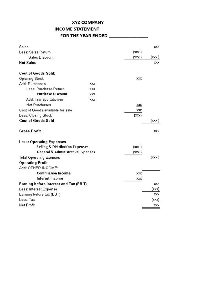 XYZ Company Income Statement Overview | PDF