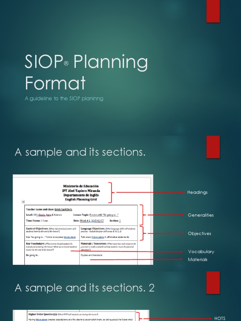 Siop Planning Format: A Guideline To The SIOP Planinng | PDF
