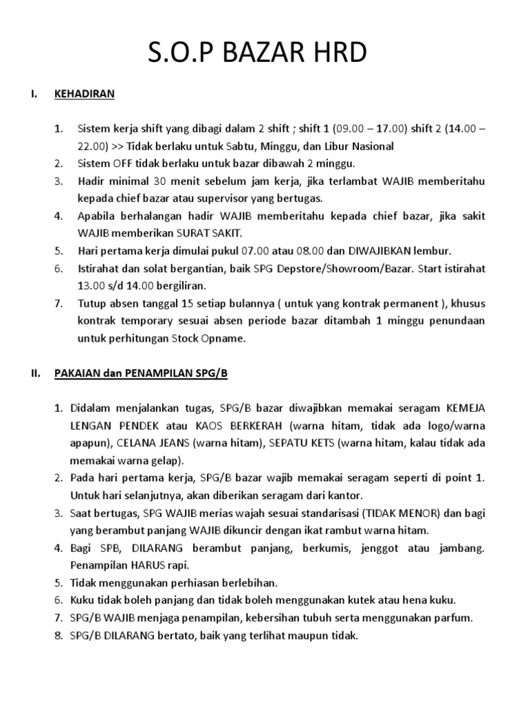Sop Bazar HRD | PDF