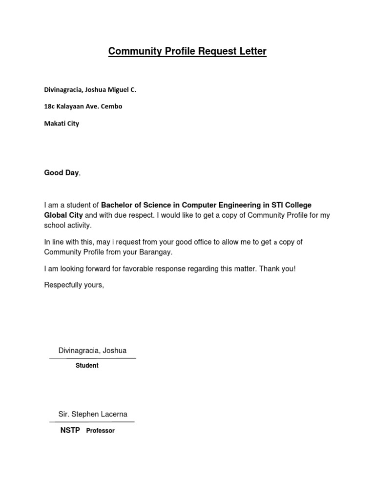 Community Profile Request Letter | PDF