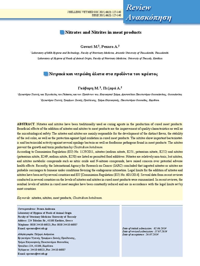 Nitrates and Nitrites in Cured Meat Products | PDF | Nitrate | Nitrite