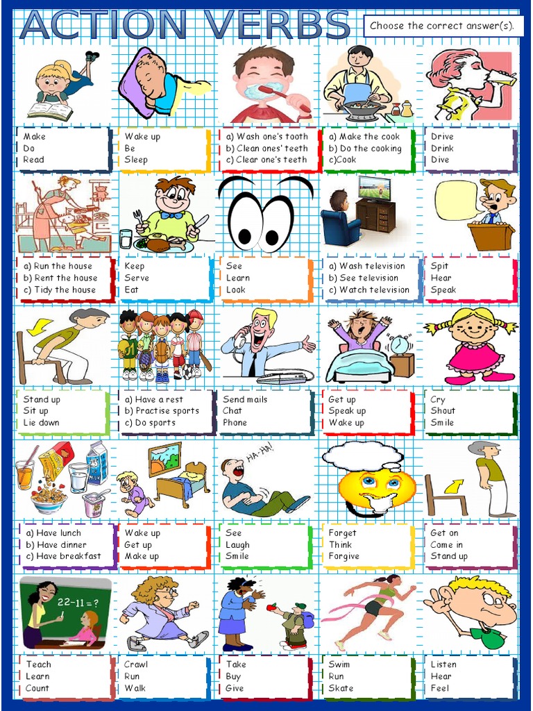 Action Verbs Multiple Choice Activity Picture Dictionaries 111411 | PDF