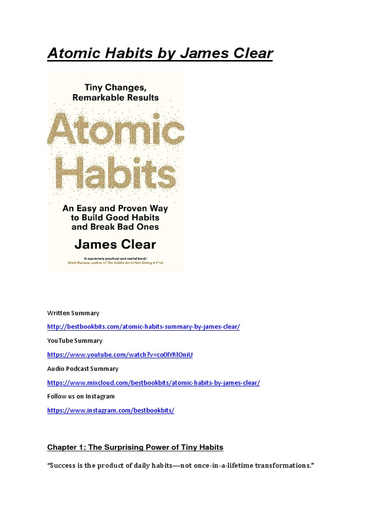 Atomic Habits by James Clear PDF | PDF | Habits | Self Control