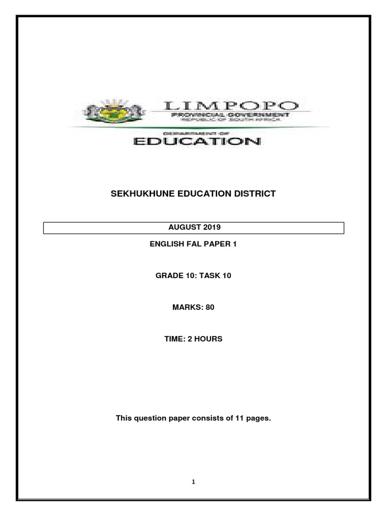 Grade 10 Task 10 - 16 August 2019 | PDF | Question | Linguistics
