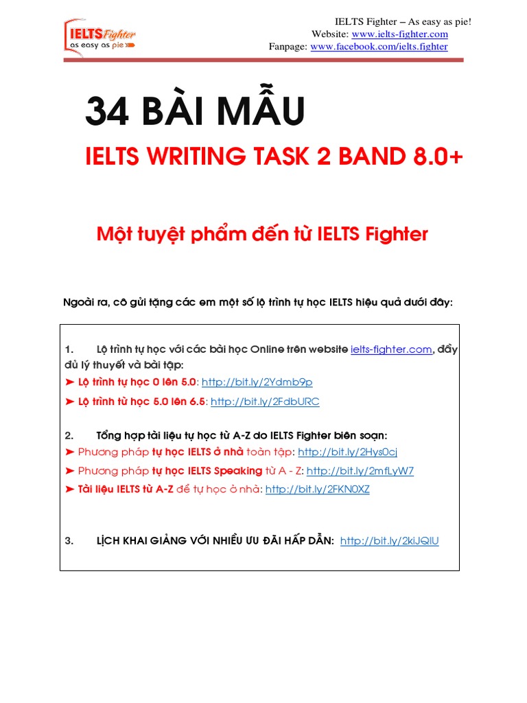 34 bài mẫu IELTS writing task 2 band 8.0+ | PDF