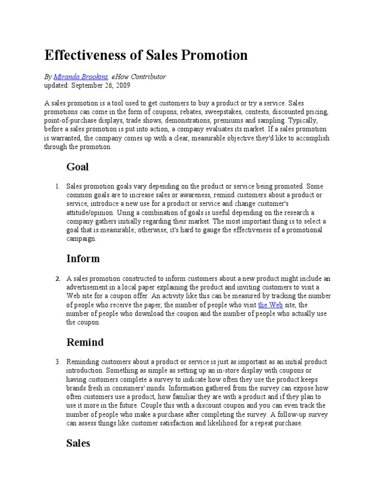 Effectiveness of Sales Promotion | PDF | Sales | Communication