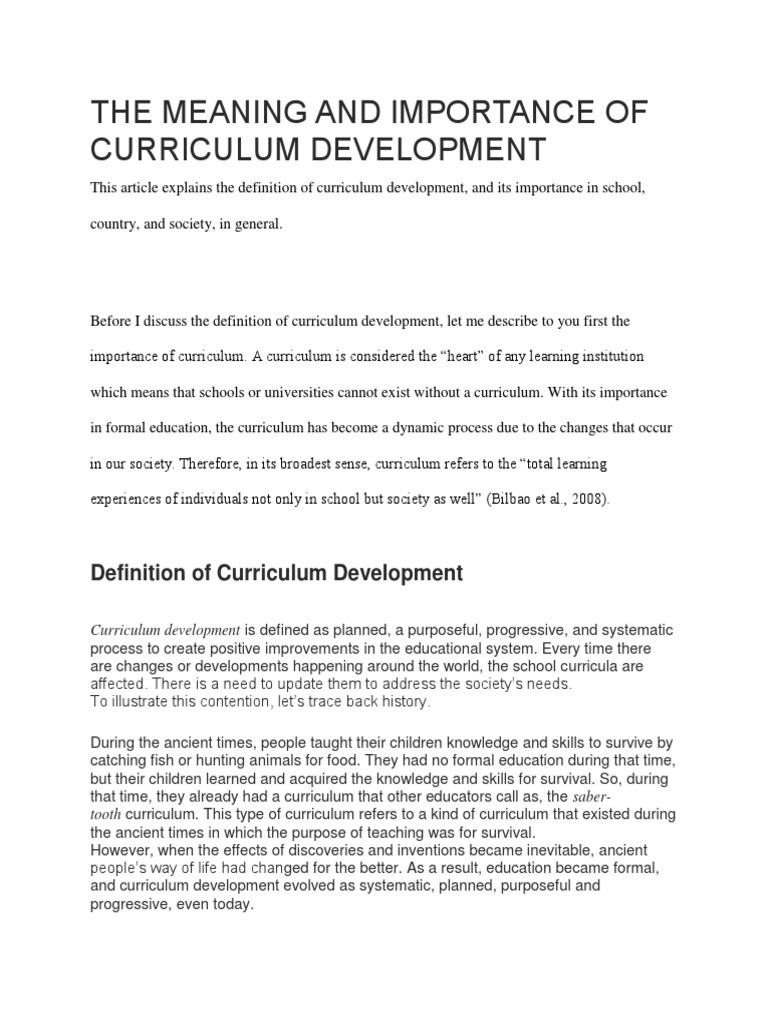 The Meaning and Importance of Curriculum Development | PDF | Curriculum ...