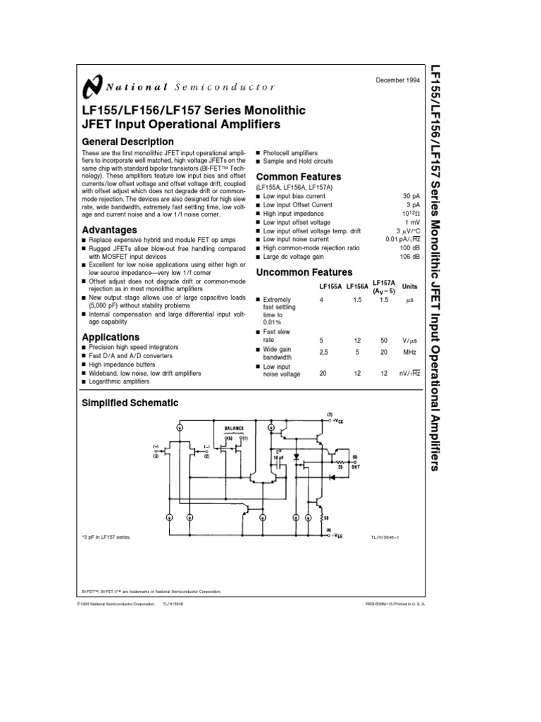 LF356N | Download Free PDF | Amplifier | Operational Amplifier